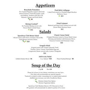 Lunch | Dining | The Speedway Club