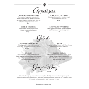 Menus | Dining | The Speedway Club