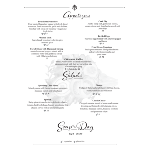 Menus | Dining | The Speedway Club