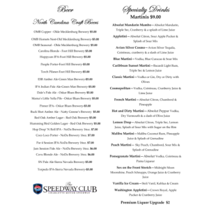 Menus | Dining | The Speedway Club
