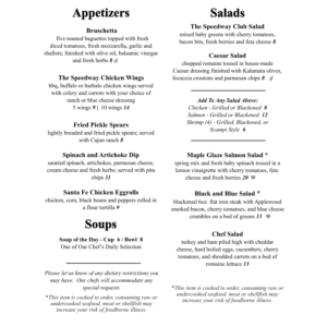Menus | Dining | The Speedway Club