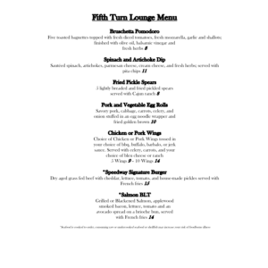 Menus | Dining | The Speedway Club